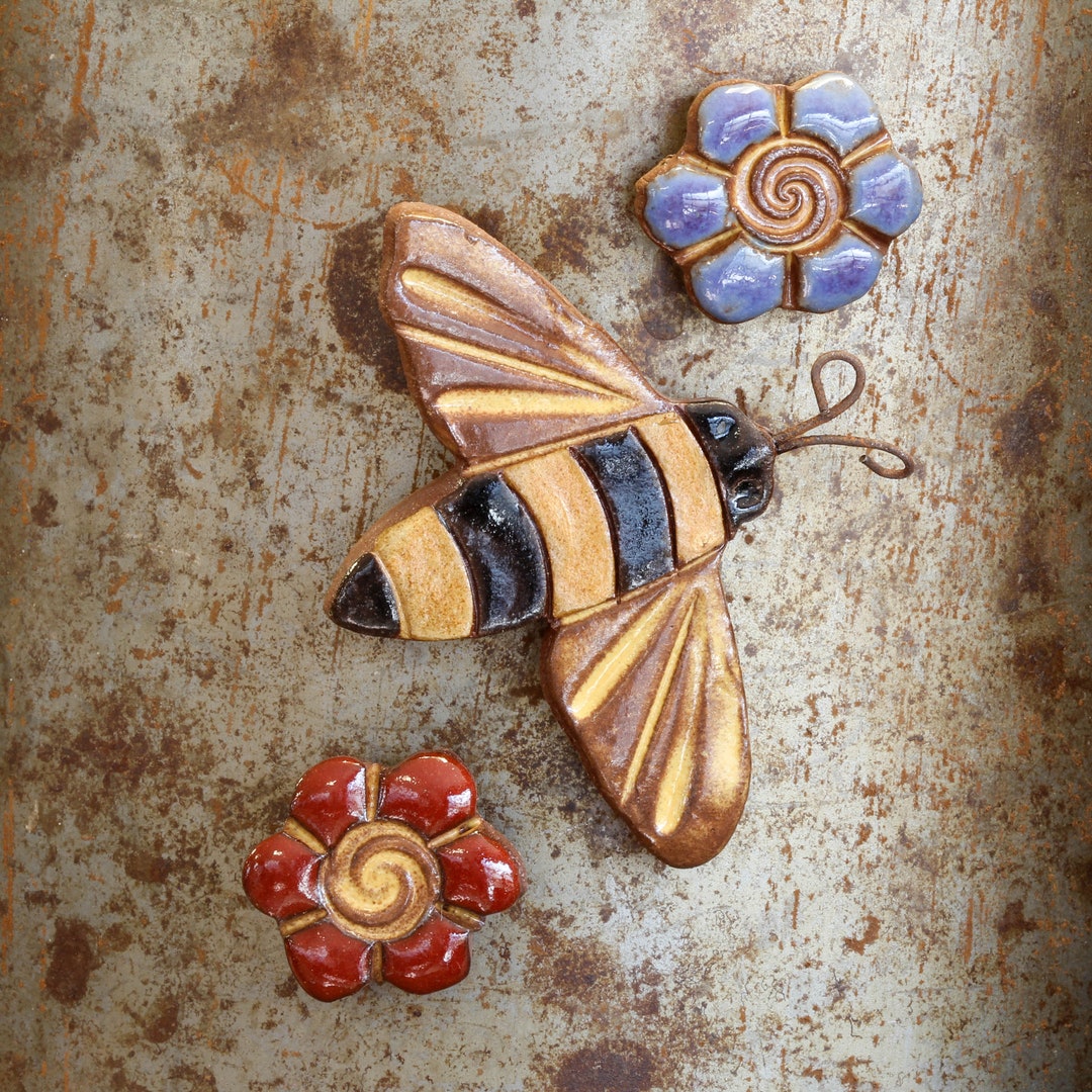 Bumble Bee Magnet Set , Bee Magnets , Flower Magnets , Refrigerator ...