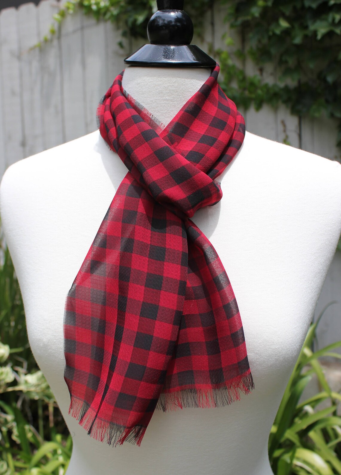 Chiffon Red and Black Check Lightweight Scarf and Blanket Size Scarf - Etsy
