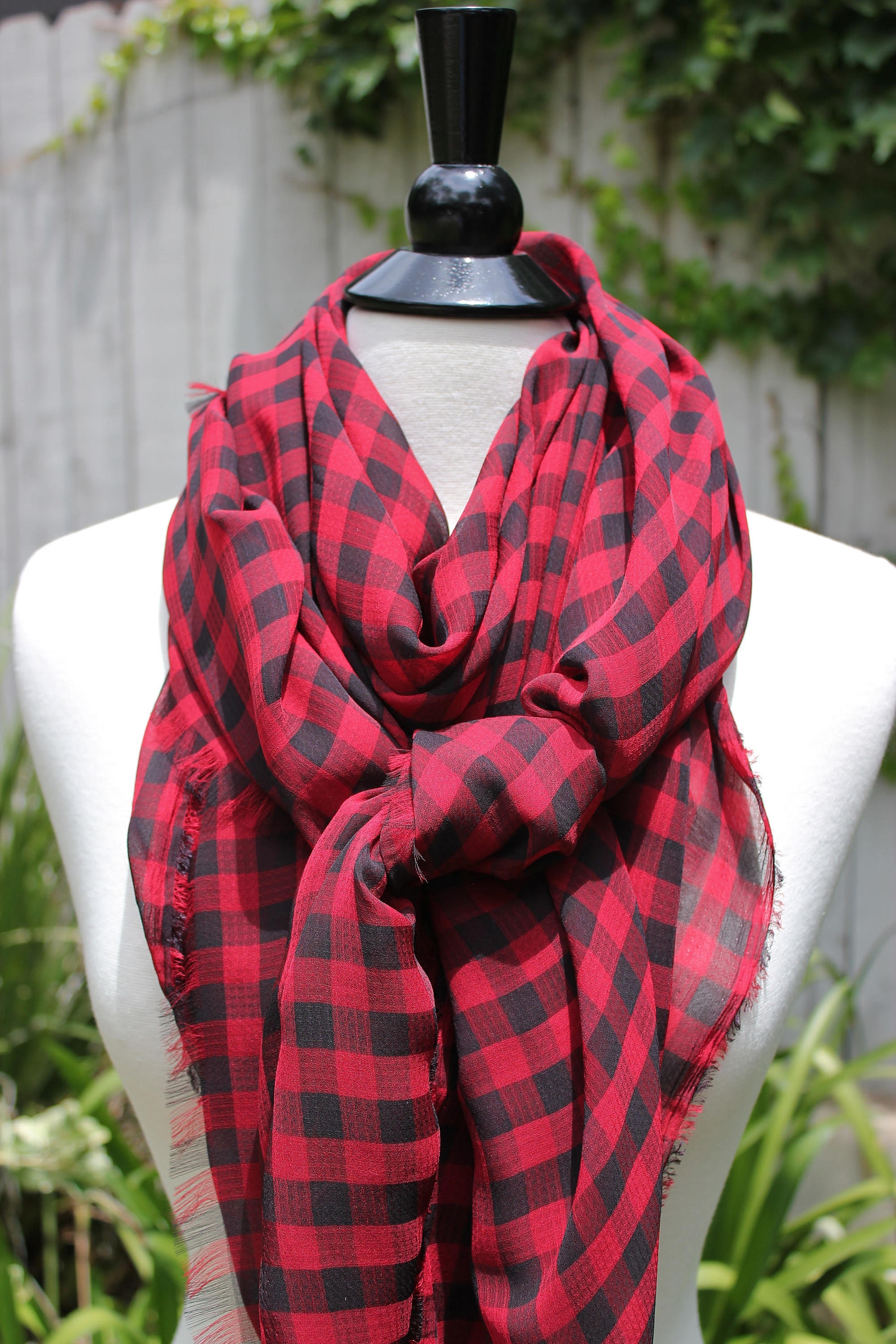 Chiffon Red and Black Check Lightweight Scarf and Blanket Size Scarf - Etsy