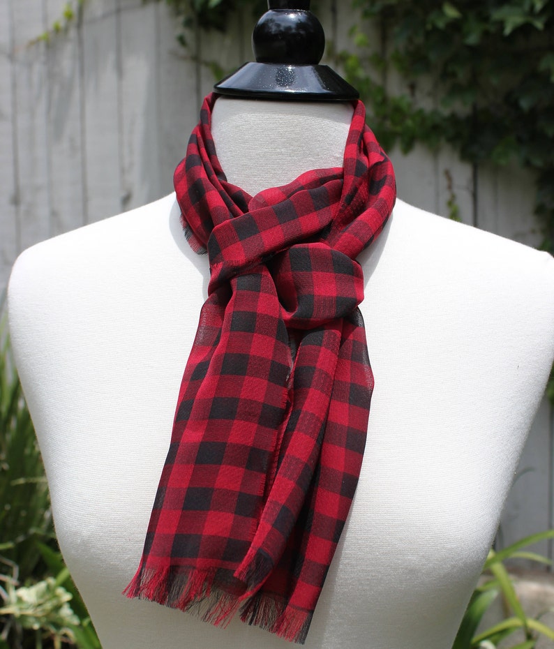 Chiffon Red and Black Check Lightweight Scarf and Blanket Size Scarf - Etsy