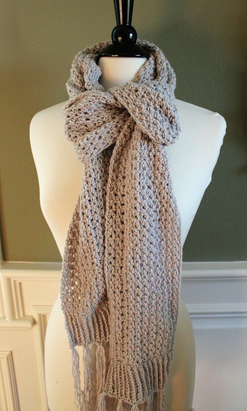 Beige/grey Crochet Scarf - Etsy
