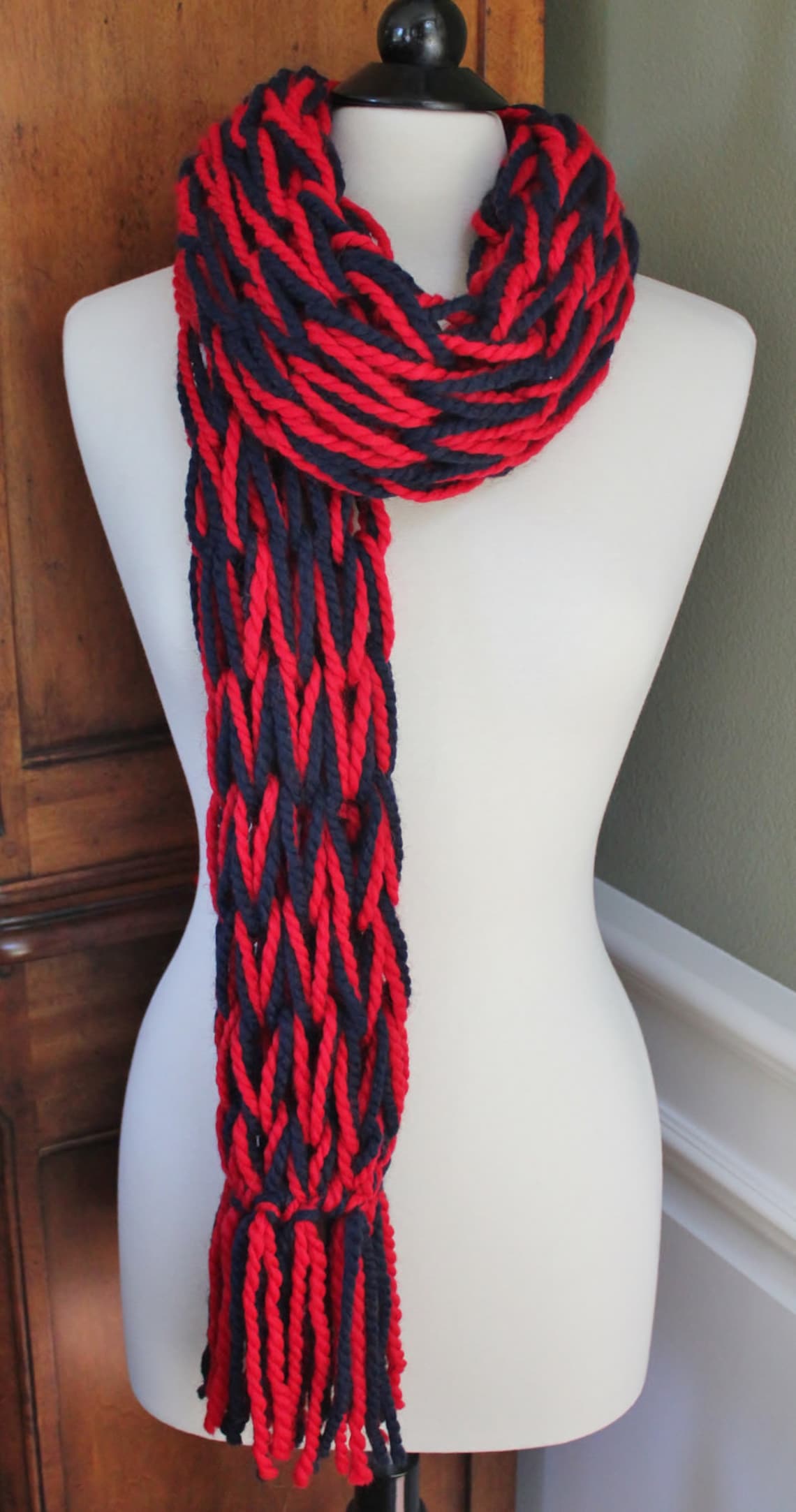 Patriotic Red and Blue Arm Knit Scarf - Etsy