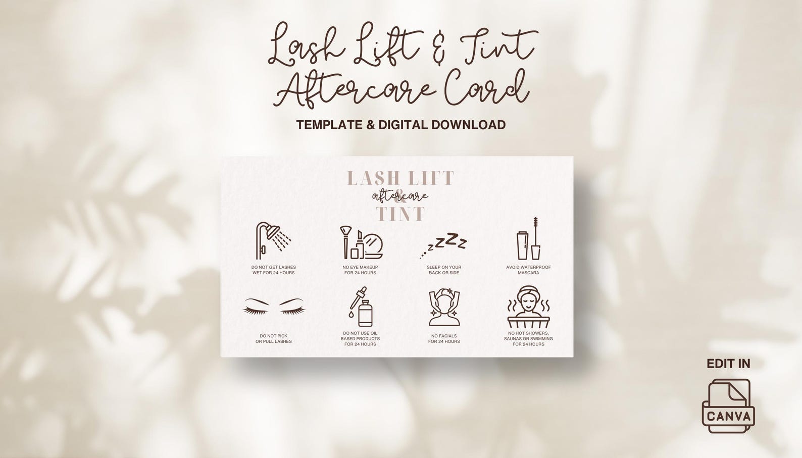 Editable Lash Aftercare Card | Lash Lift & Tint Care Card | Lash Tech ...