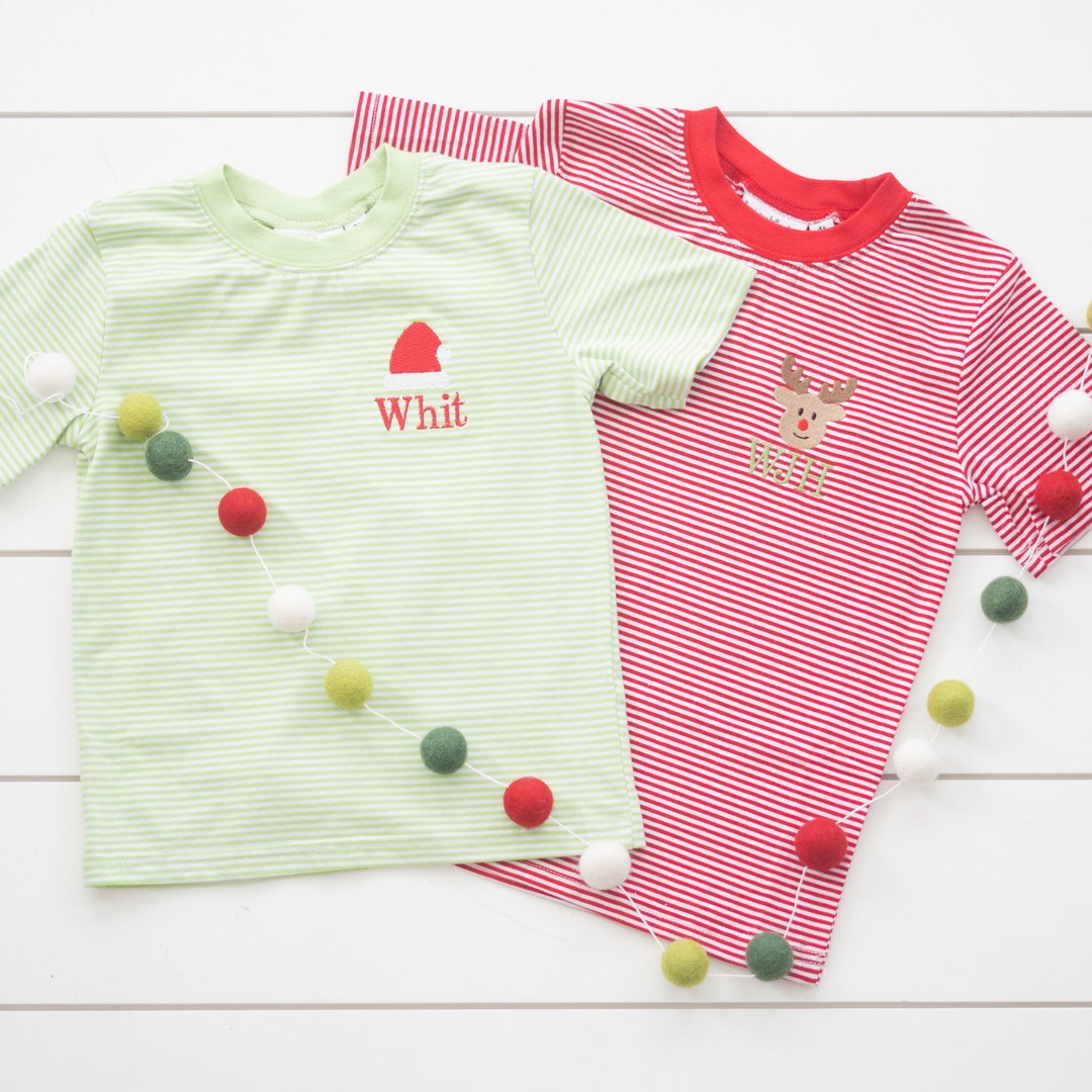 Boy’s Embroidered Christmas Stripe Shirt: Personalized Initial Design ...