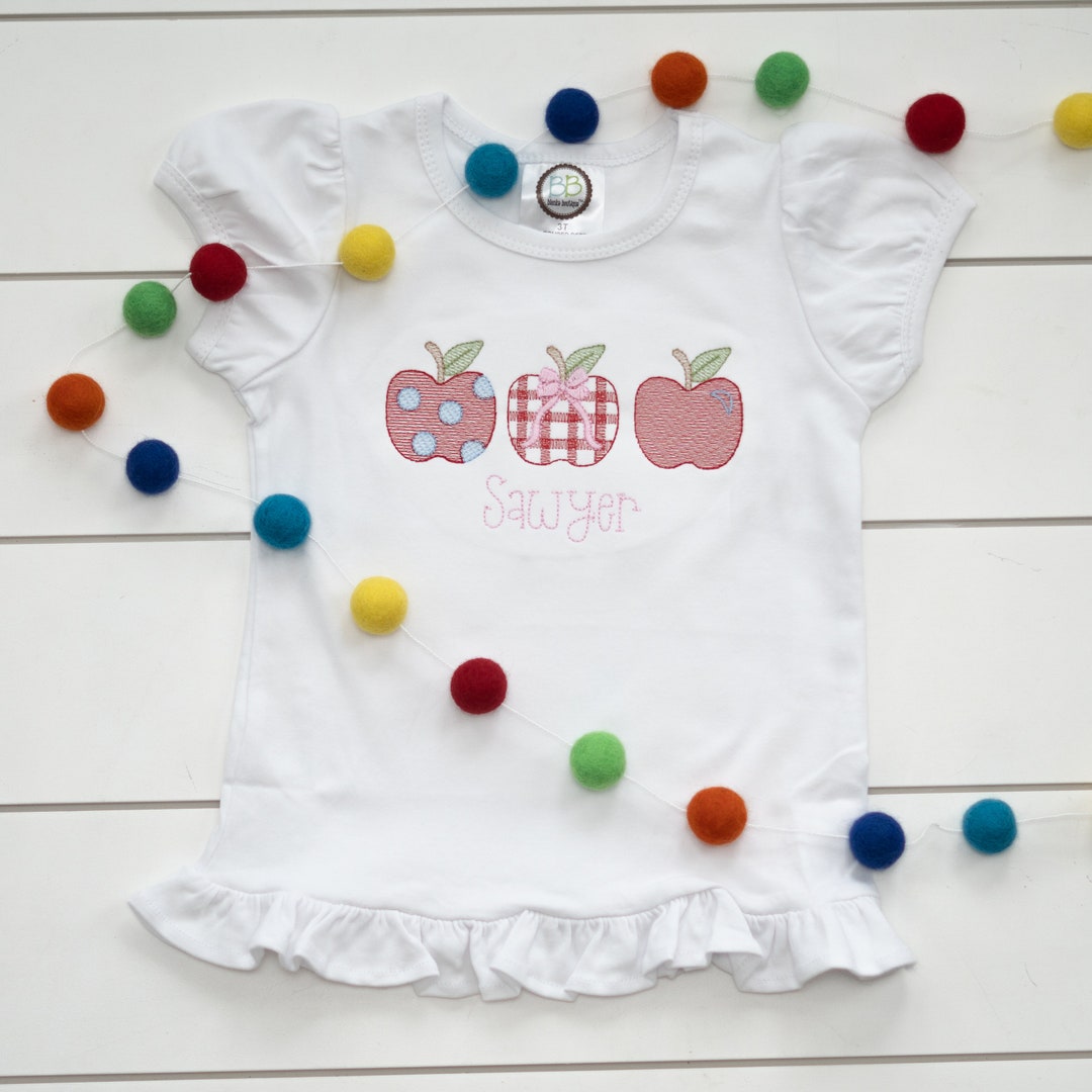 Embroidered Apple Trio Shirt: Personalized Back to School Outfit - Etsy
