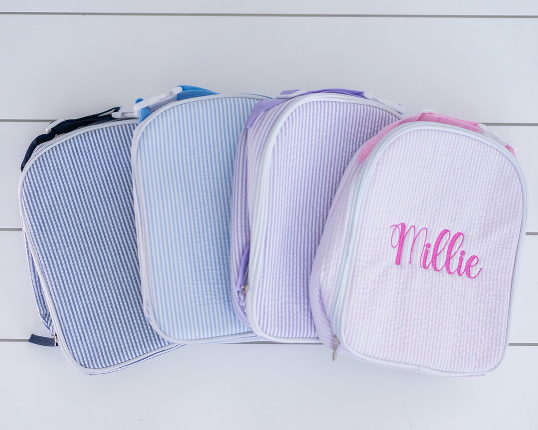 Monogram Lunch Box // Seersucker Monogram Lunch Box - Etsy