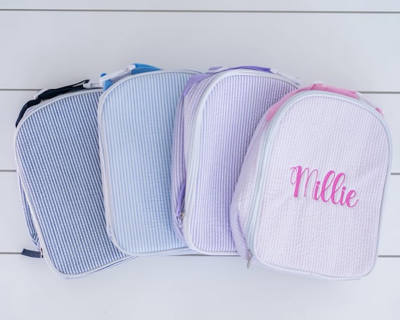Monogram Lunch Box // Seersucker Monogram Lunch Box - Etsy