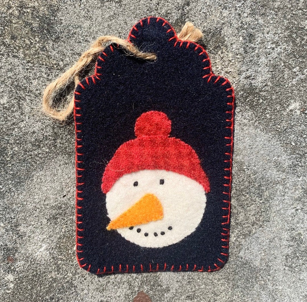 Snowman With Hat Wool Tag Kit - Wool Ornament - Wool Applique Kit ...