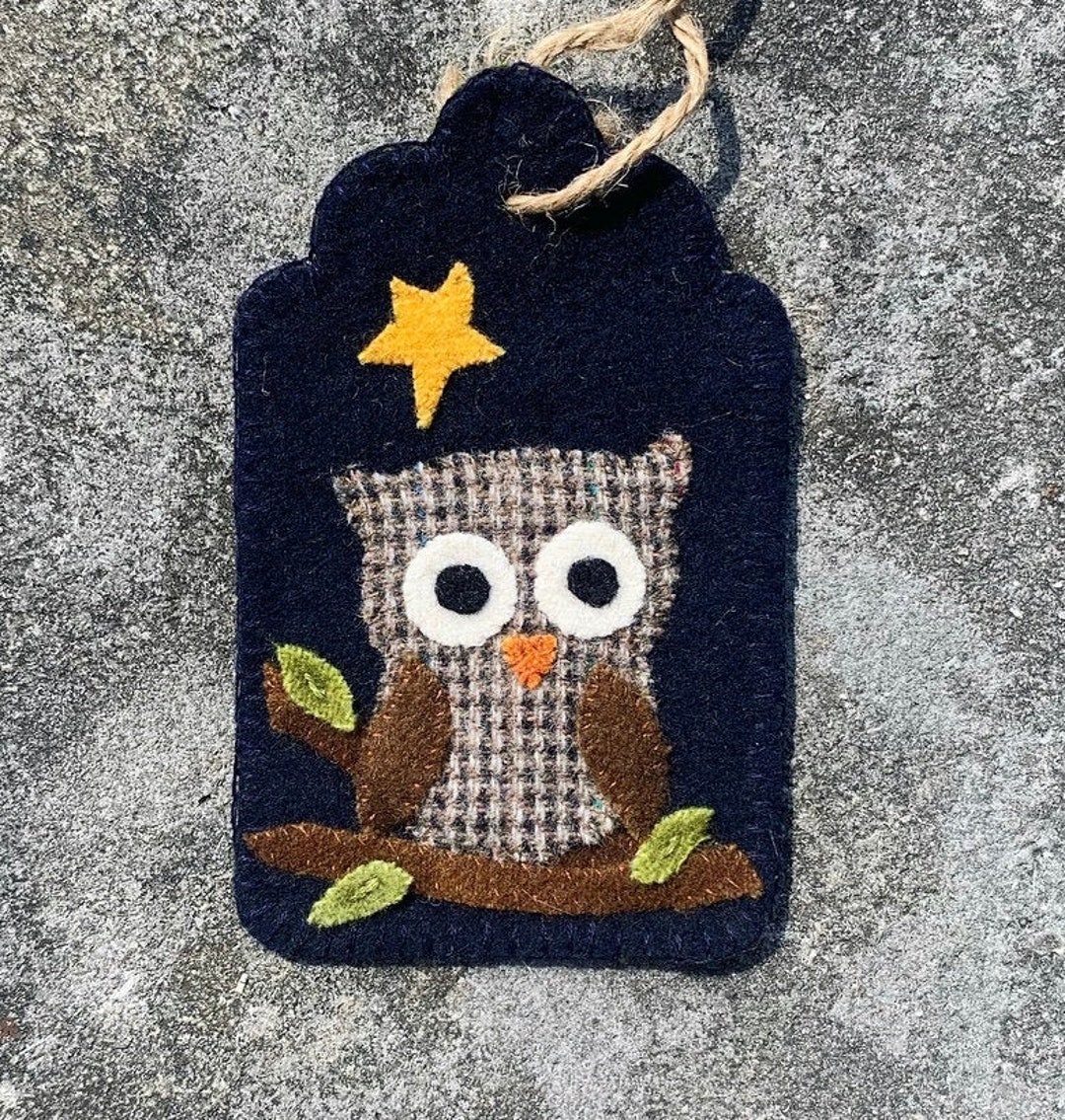 Owl Wool Tag Kit - DIY Gift Tag - Wool Ornament - Wool Appliqué Kit ...
