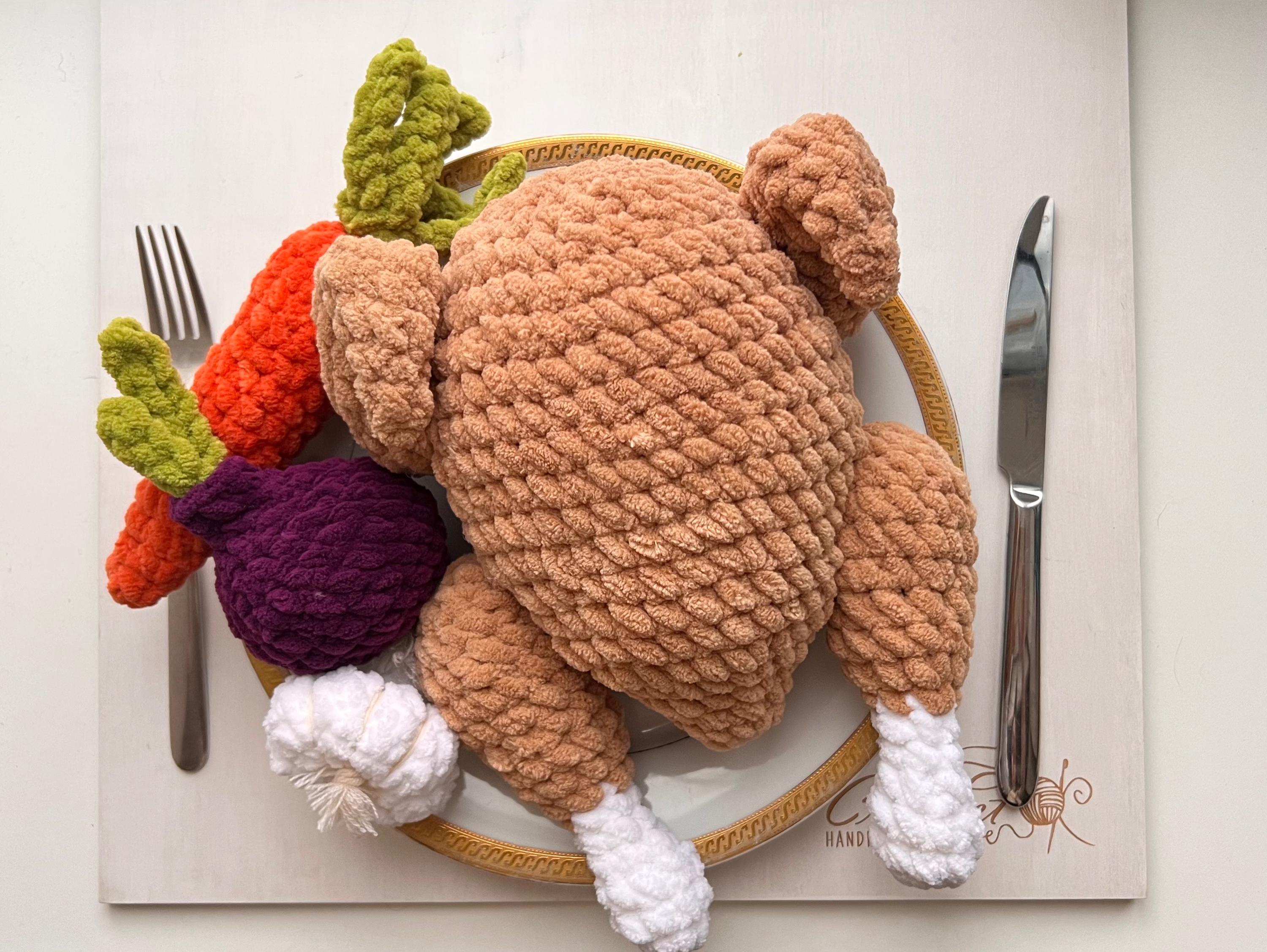 Crochet Roasted Turkey & Veggies Pattern: Low-sew Plush Toy (PDF ...