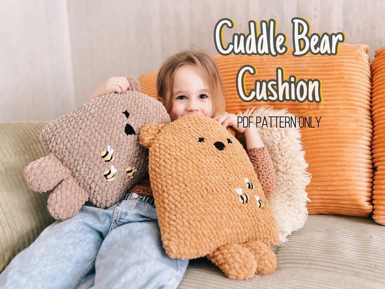 LOW-SEW Crochet PATTERN: Crochet Cuddle Bear Cushion - 2 Sizes, Plush ...