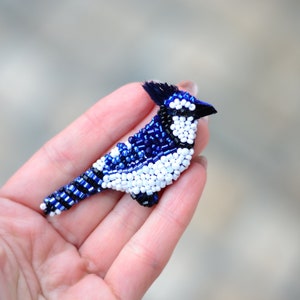 Blue Jay Beaded Brooch: Sequins Embroidered Bird Lover Pin Gift ...
