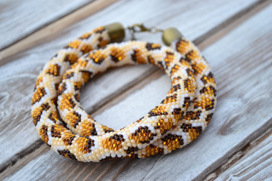 Leopard Seed Beaded Crochet Choker: African Safari Rope Necklace Brown ...