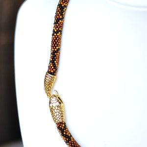 Snake Necklace Beaded Brown Gold Python Animal Long Lariat Transformer ...
