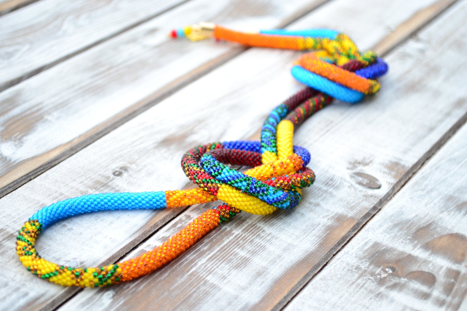 Rainbow beaded lariat long spiral rope necklace multicolor | Etsy