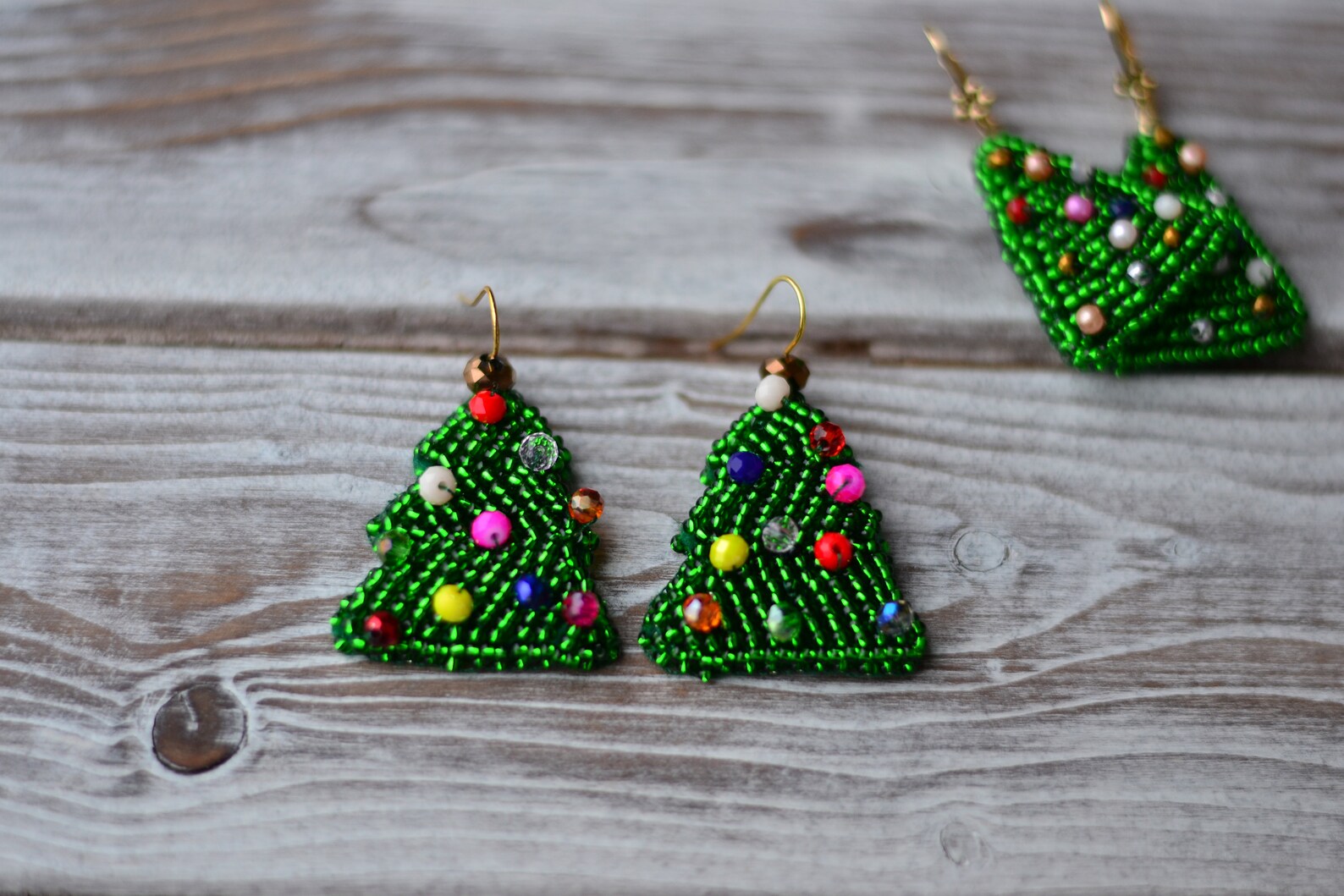 Christmas Tree Earrings Beaded New Year Earrings Gift - Etsy