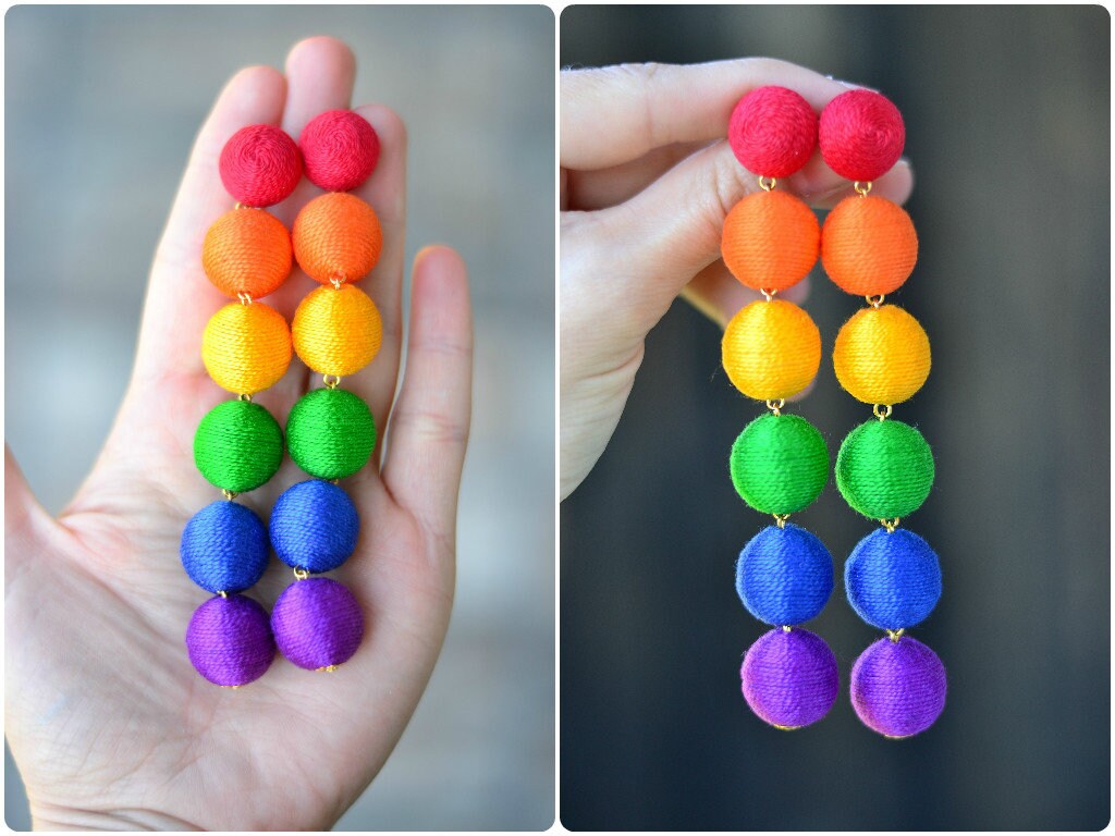 Six Balls Les Bon Bon Multicolor Bonbons Pon Pon Earrings - Etsy