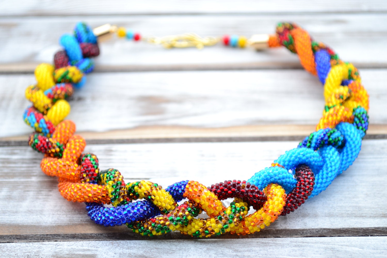 Rainbow beaded lariat long spiral rope necklace multicolor | Etsy