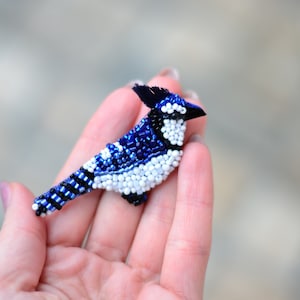 Blue Jay Beaded Brooch: Sequins Embroidered Bird Lover Pin Gift ...