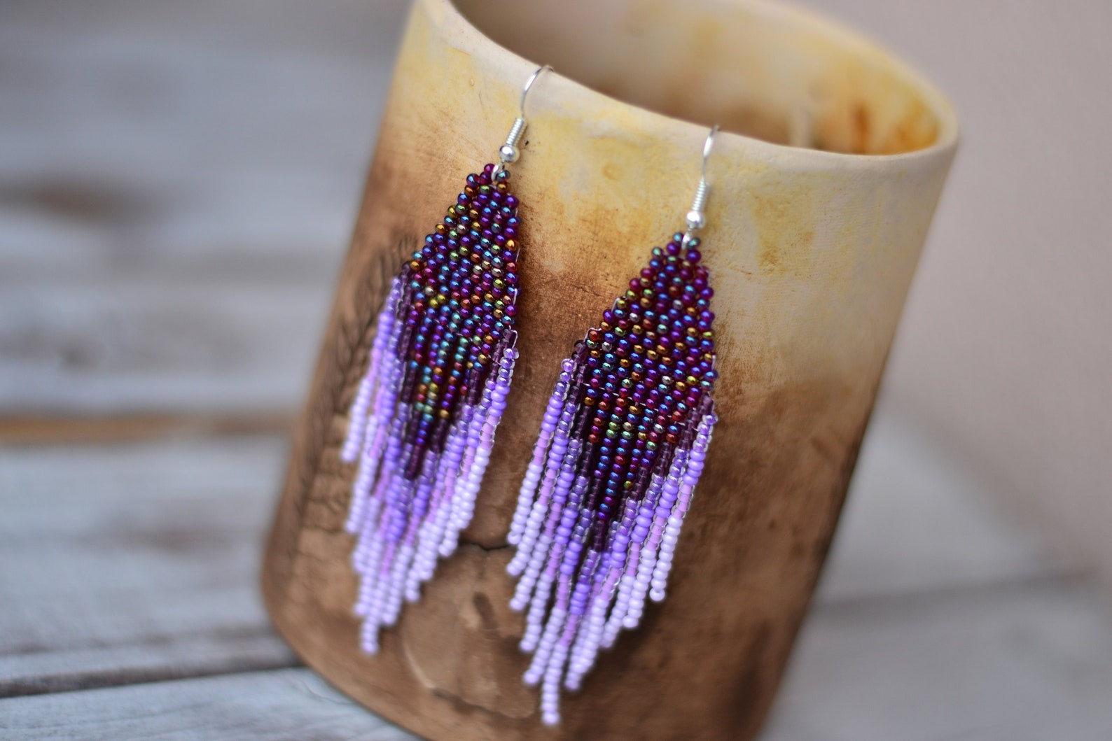 Lavender Lilac Fringe Earrings - Boho Style Purple Beadwork Jewelry ...