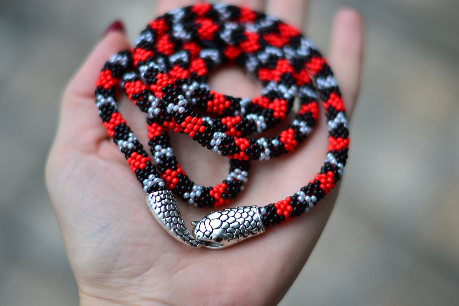 Snake Beaded Long Necklace Lariat Red Aspid Seed Bead | Etsy