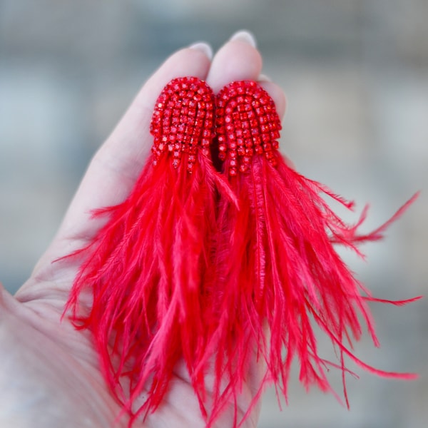 Long Red Earrings - Etsy
