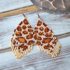 Leopard Fringe Earrings Animal Print Animalistic Earrings Boho Bohemian ...