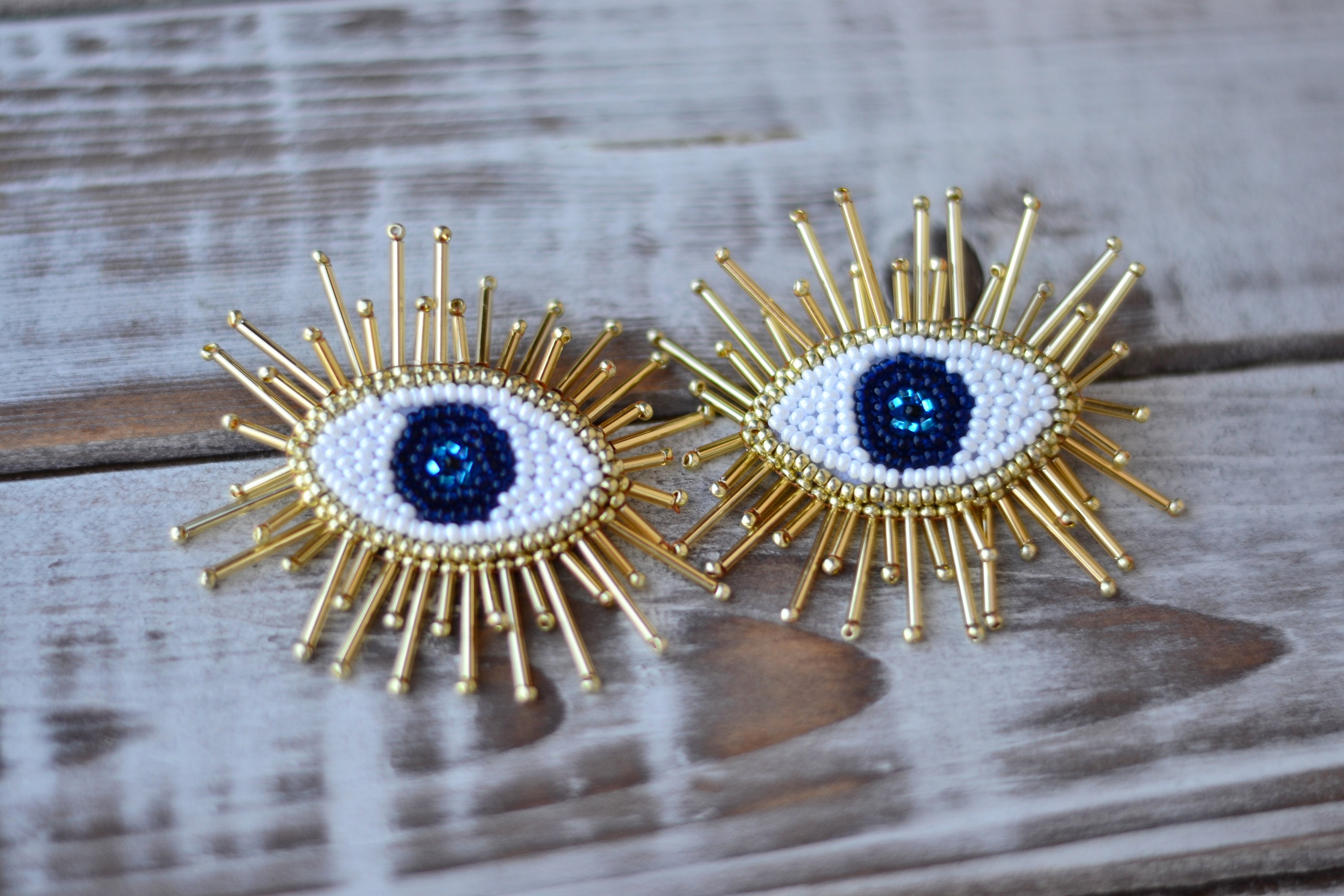 Chunky Evil Eye Beaded Stud Earrings Gold Blue Green Eye - Etsy