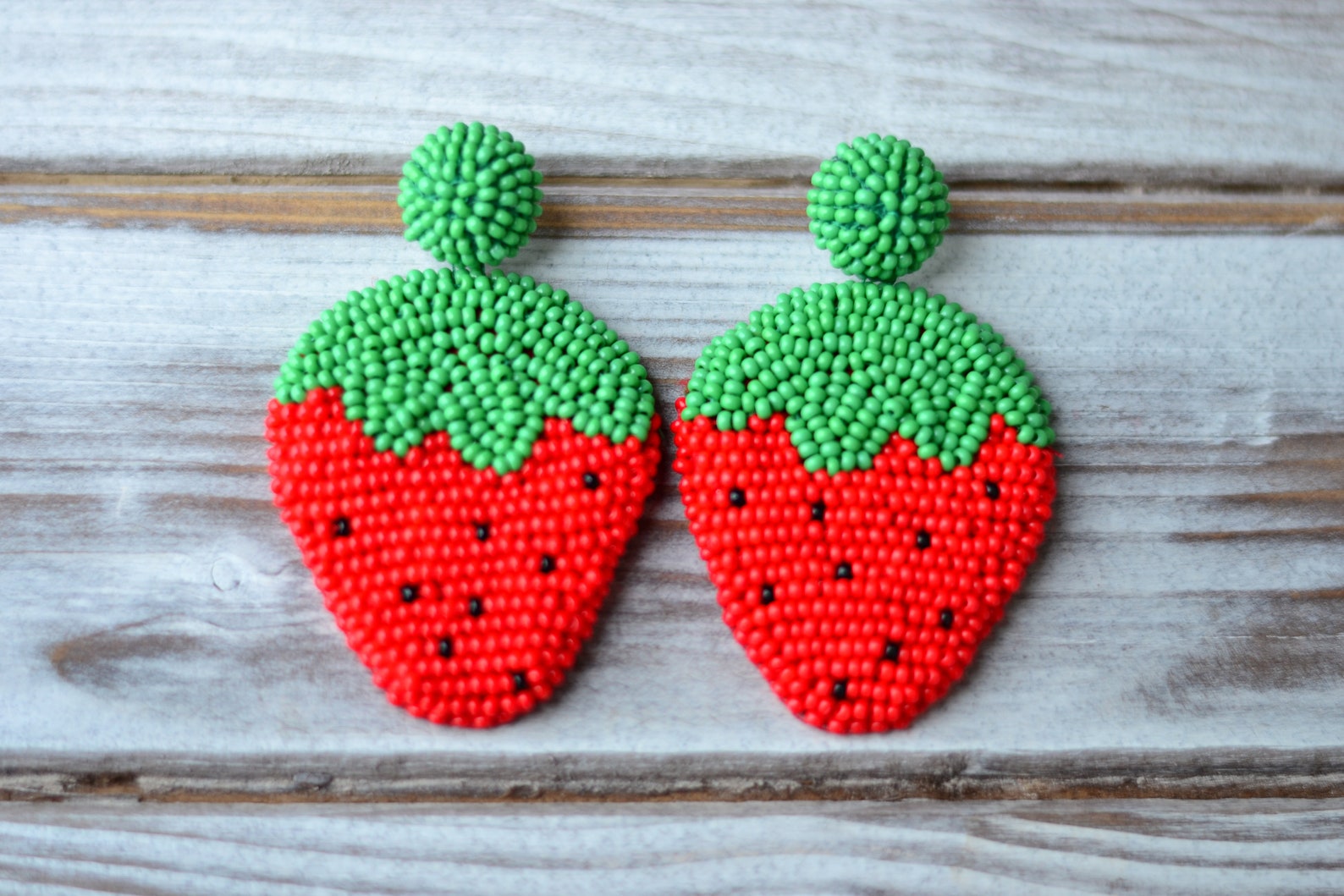 Beaded strawberry earrings Embroidered fruit jewelry Statement | Etsy