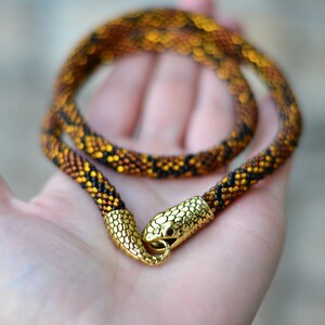 Snake Earrings Beaded Python Hoop Earrings Green Gold Brown Serpent ...