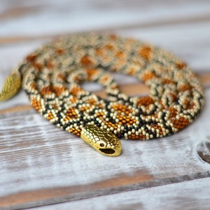 Snake Necklace Beaded Brown Gold Python Animal Long Lariat Transformer ...