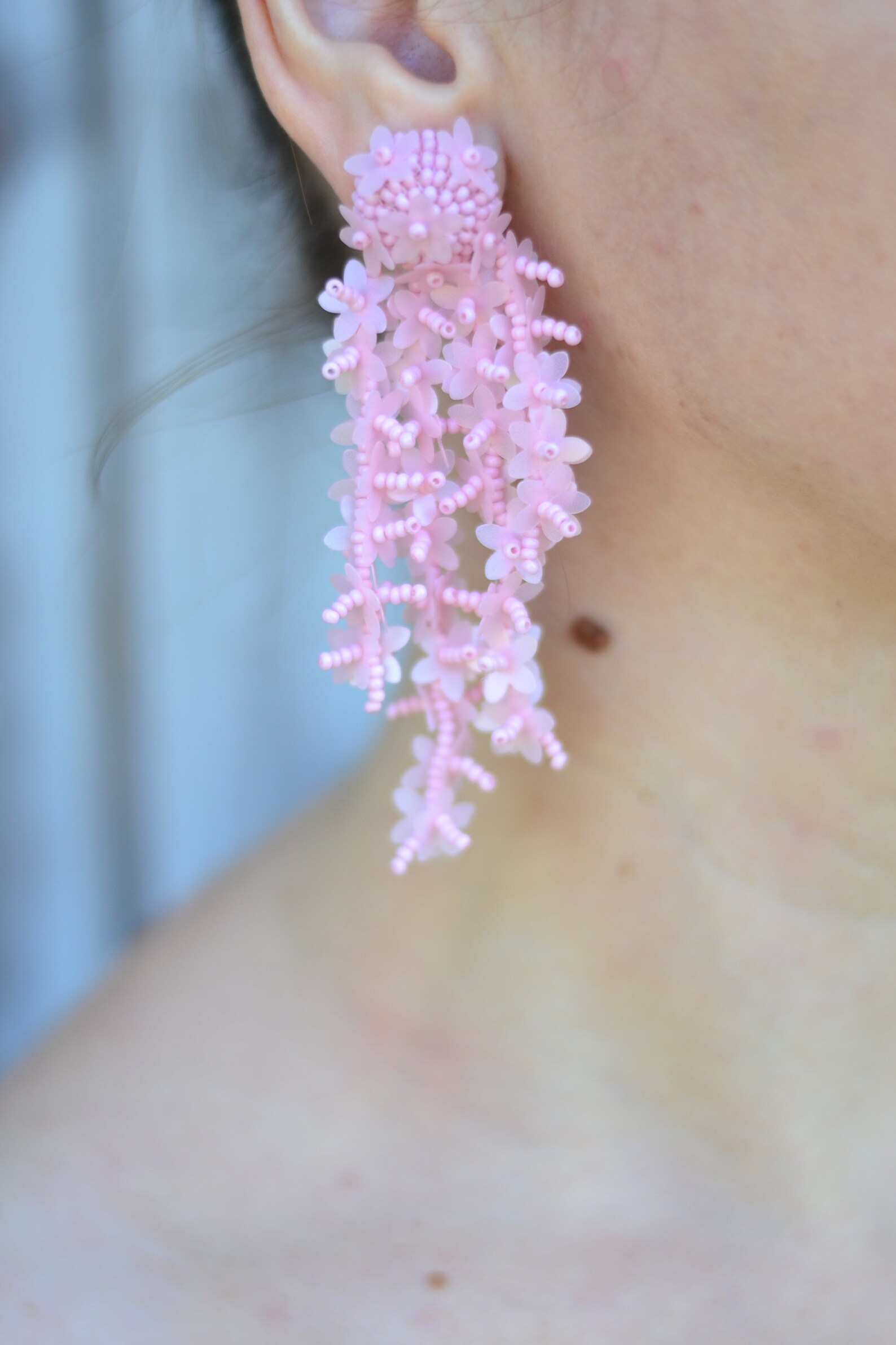 Pale Blush Pink Floral Drop Sequins Wedding Earrings Oscar - Etsy
