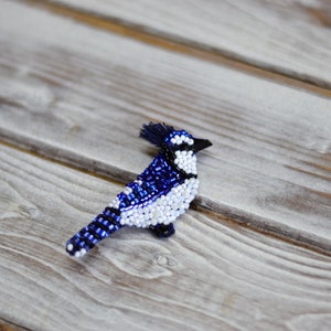 Blue Jay Beaded Brooch: Sequins Embroidered Bird Lover Pin Gift ...