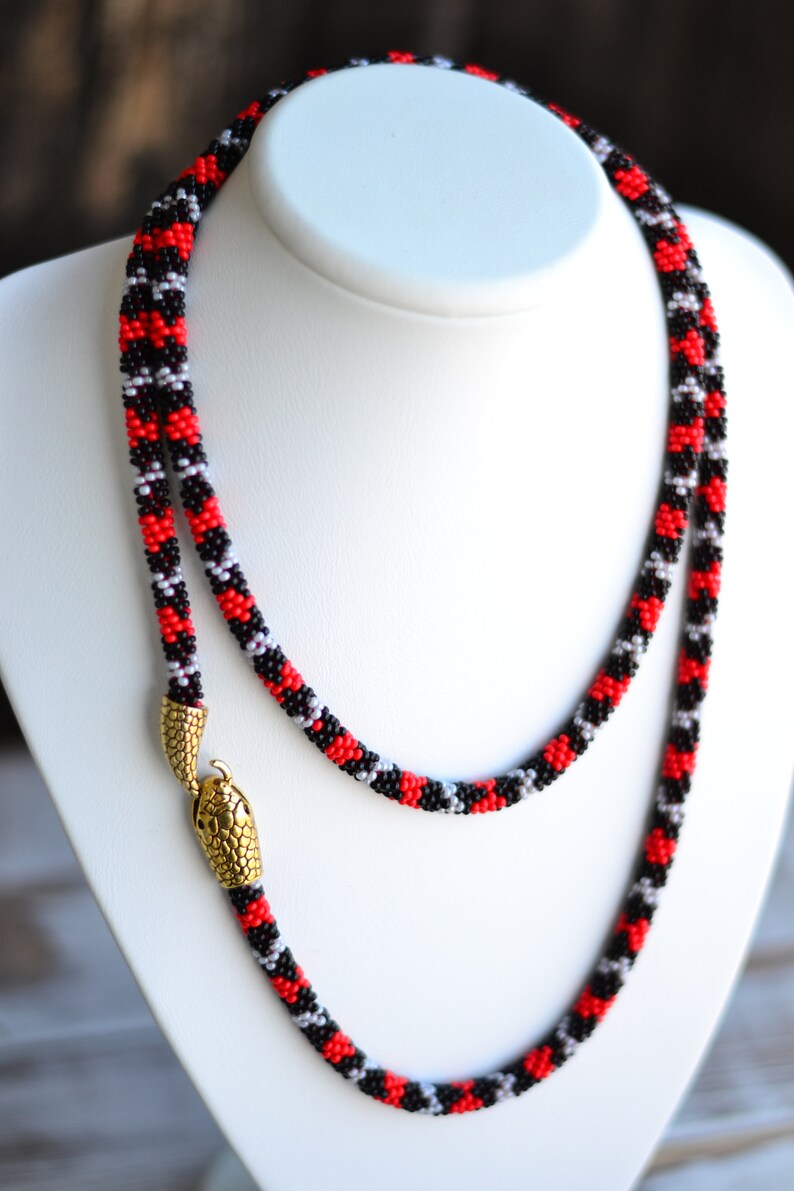 Snake Beaded Long Necklace Lariat Red Aspid Seed Bead - Etsy