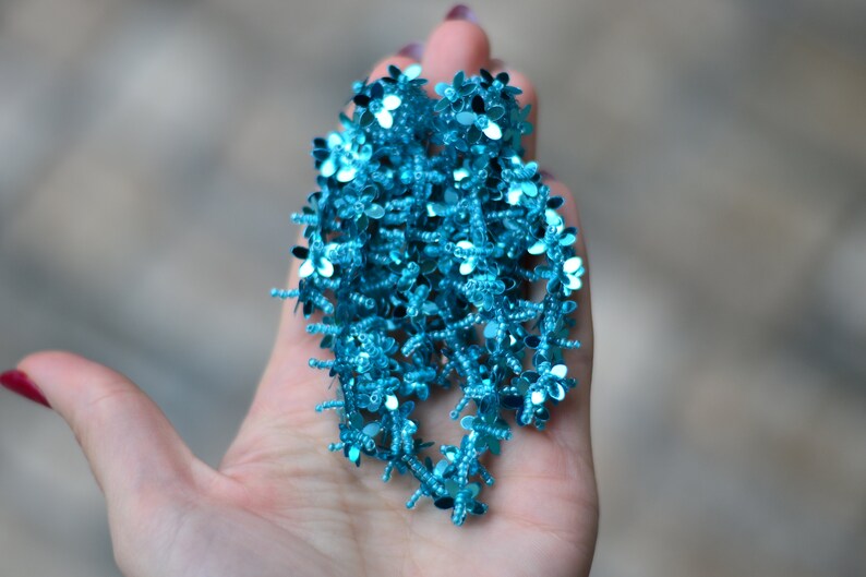 Floral drop sequins earrings turquoise blue | Etsy