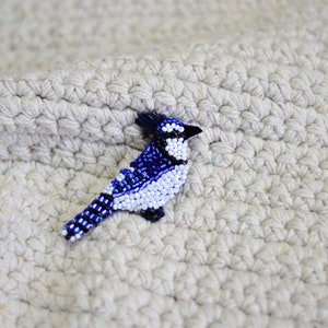 Blue Jay Beaded Brooch: Sequins Embroidered Bird Lover Pin Gift ...