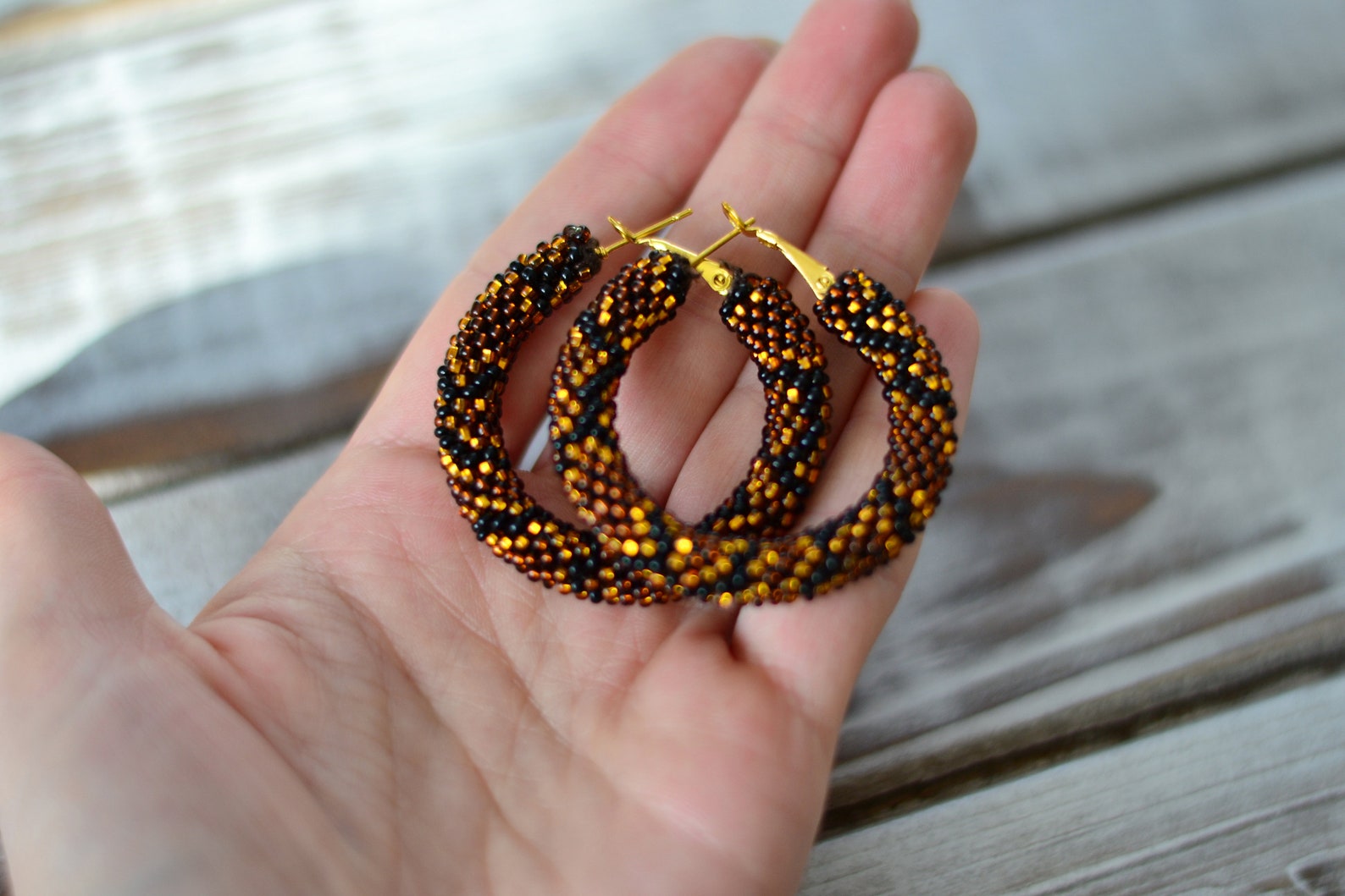 Snake Earrings Beaded Python Hoop Earrings Green Gold Brown - Etsy