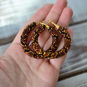 Snake Earrings Beaded Python Hoop Earrings Green Gold Brown Serpent ...