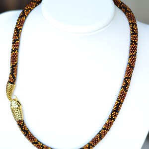 Snake Necklace Beaded Brown Gold Python Animal Long Lariat Transformer ...