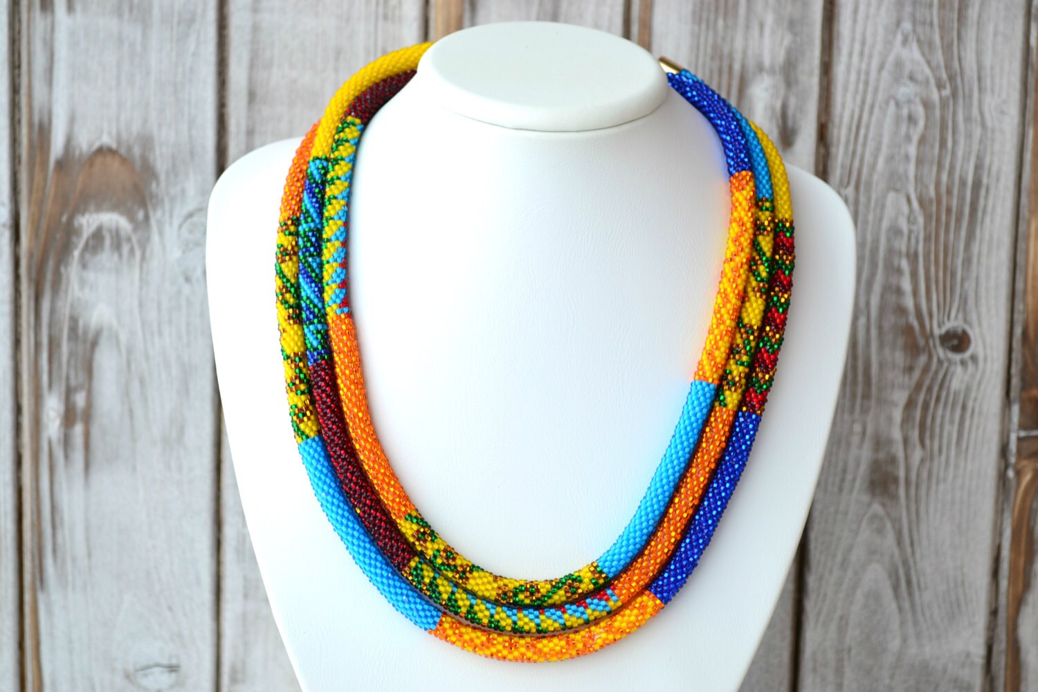 Rainbow beaded lariat long spiral rope necklace multicolor | Etsy