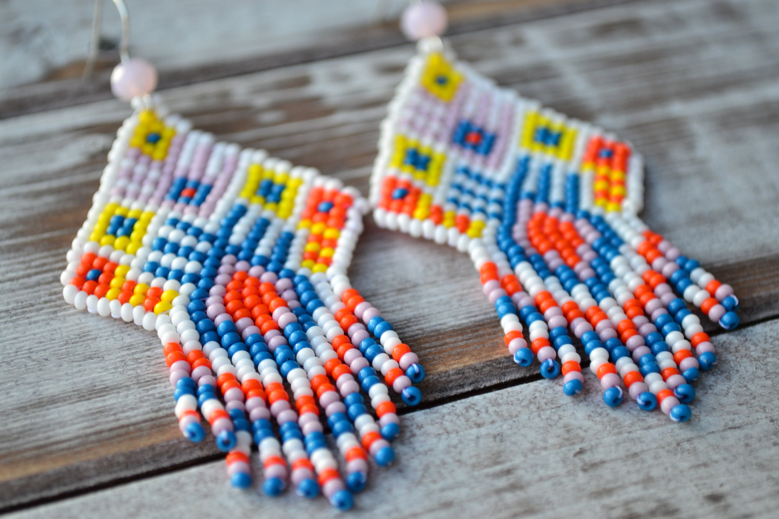 Native American Beaded Fringe Earrings Tribal Statement | Etsy