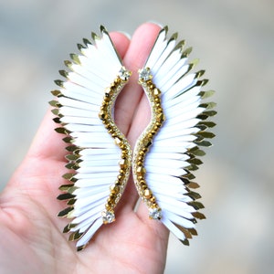Wings earrings Sequins angel white gold wings earrings Statement huge chunky wedding prom celebrity earrings