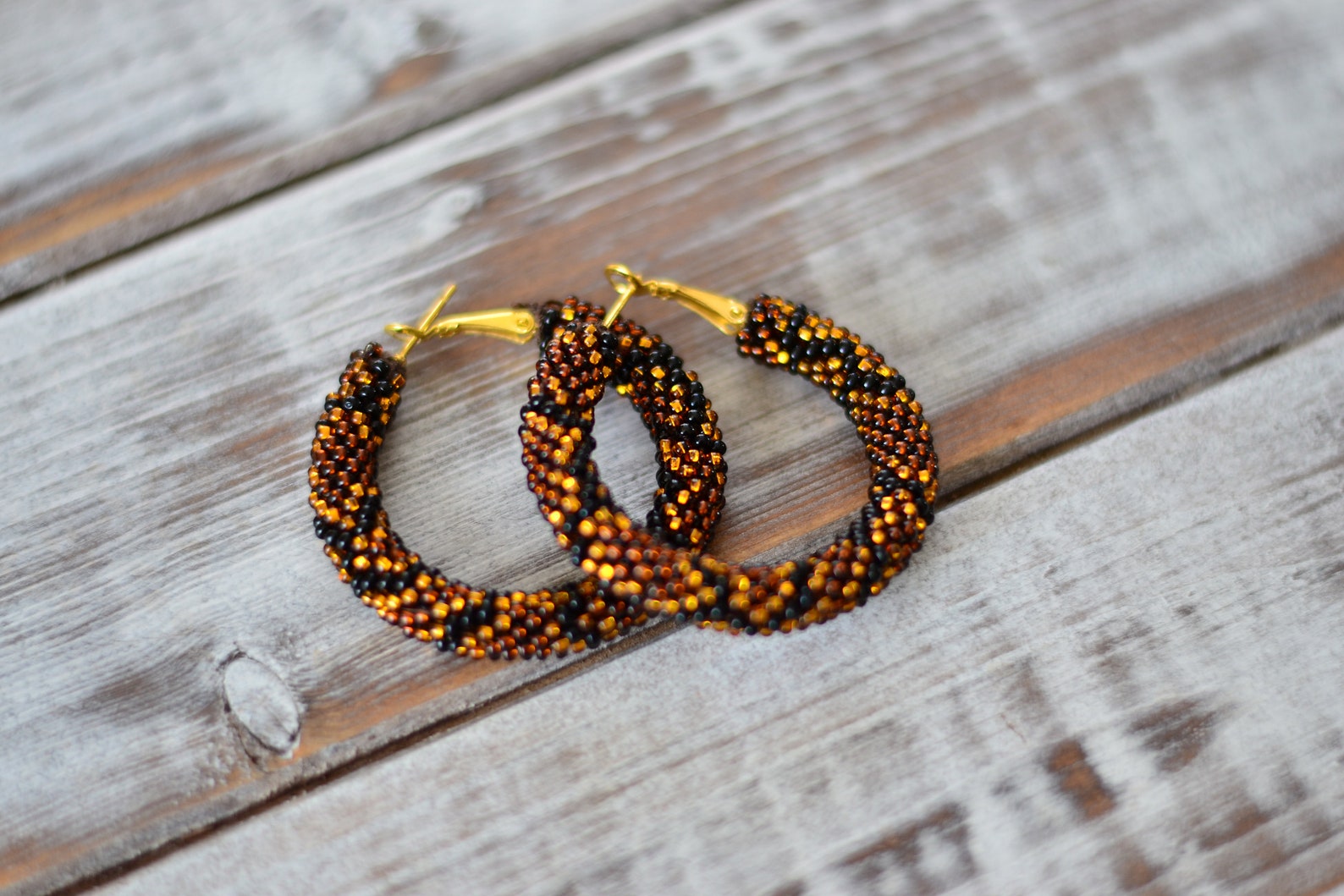 Snake Earrings Beaded Python Hoop Earrings Green Gold Brown - Etsy