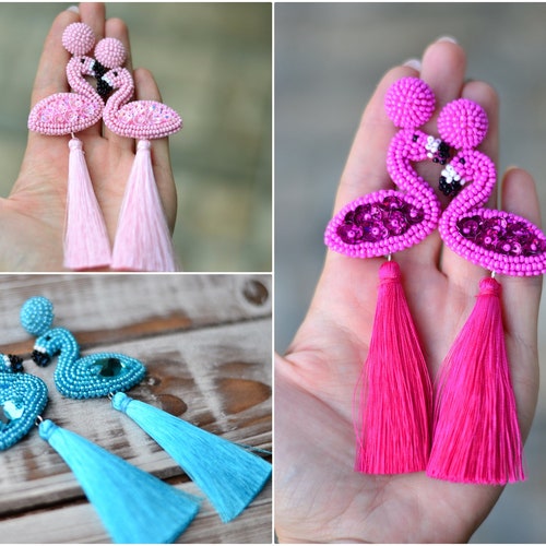 Pink Beaded Flamingo Earrings Flamingo Friday Summer - Etsy