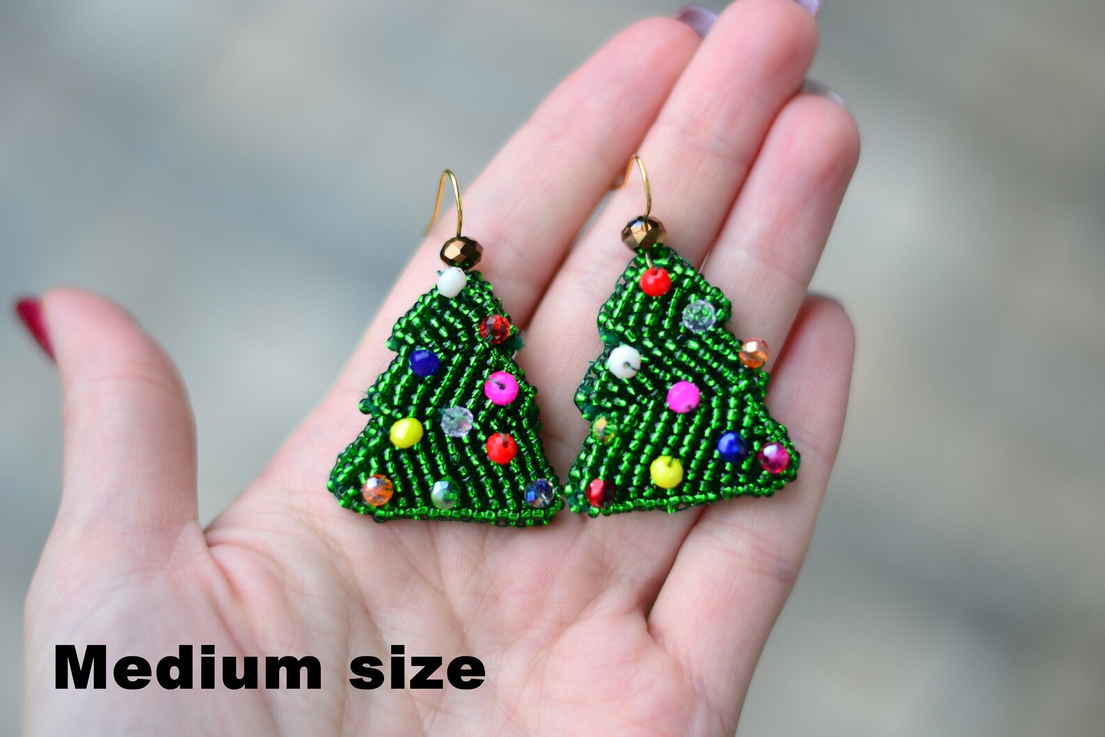 Christmas Tree Earrings Beaded New Year Earrings Gift - Etsy