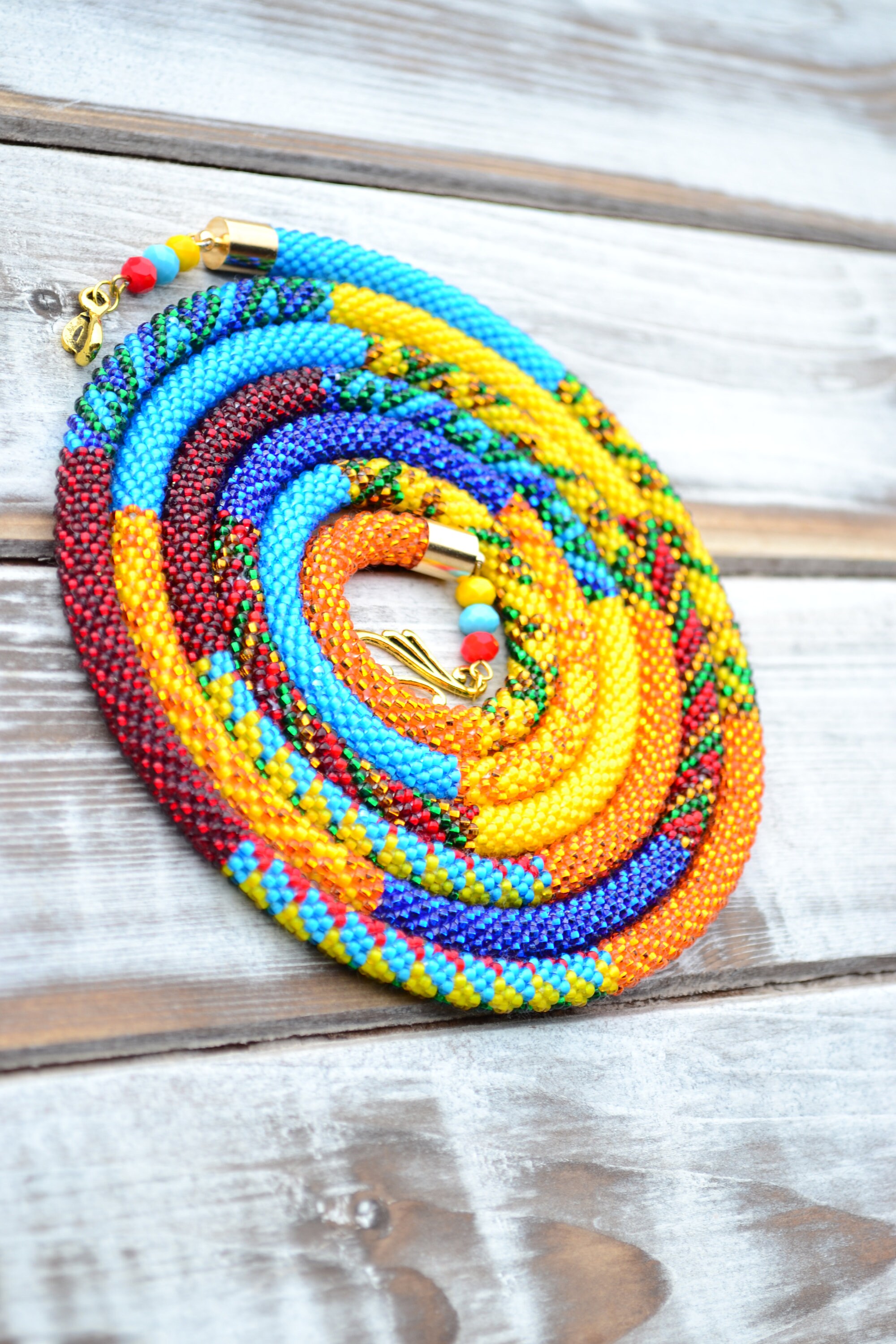 Rainbow beaded lariat long spiral rope necklace multicolor | Etsy