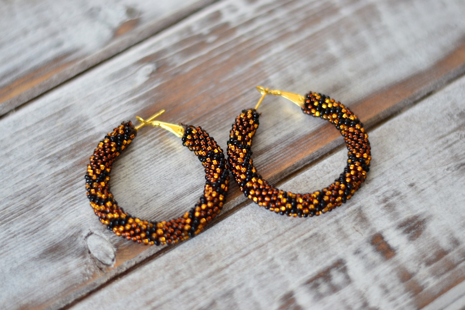 Snake Earrings Beaded Python Hoop Earrings Green Gold Brown - Etsy