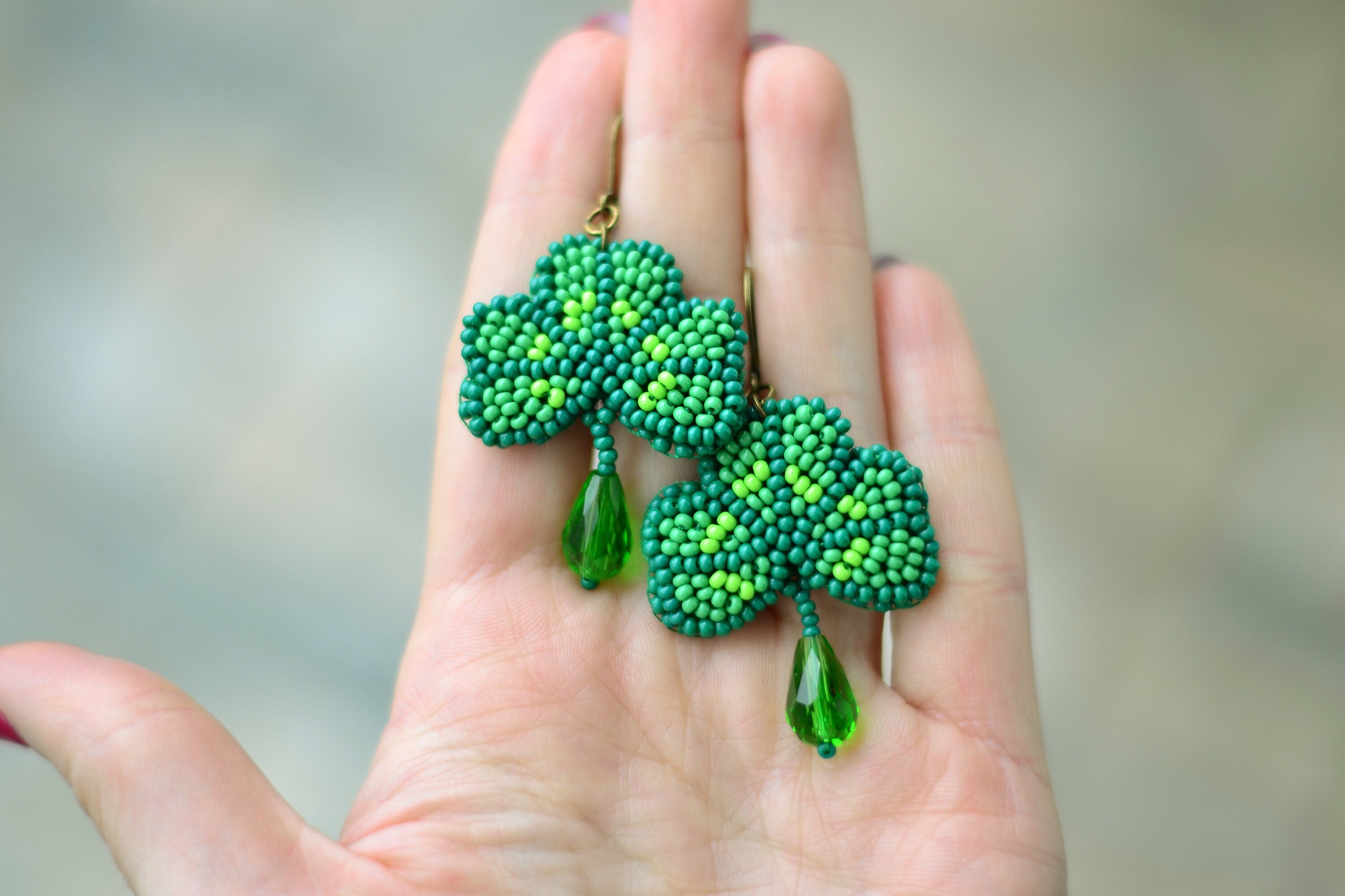Clover earrings beaded shamrock earrings St. Patrick's Day | Etsy