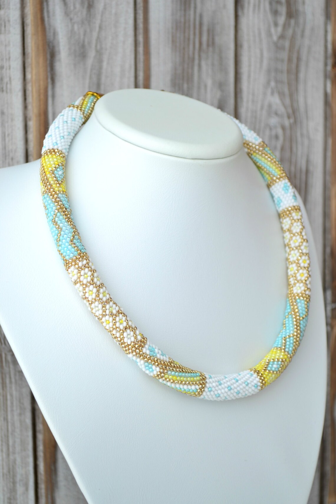 Bead Crochet Rope Necklace Wedding Bridal Turquoise Mint Gold - Etsy