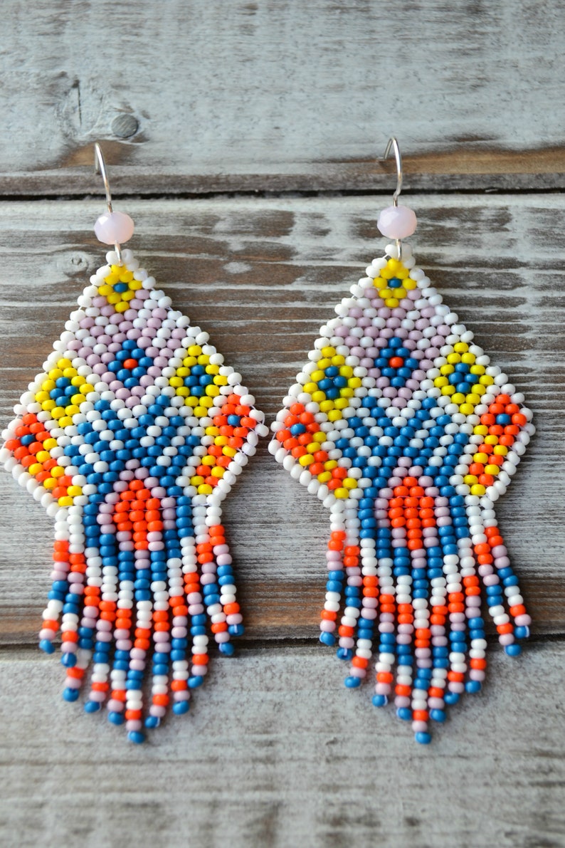 Native American Beaded Fringe Earrings Tribal Statement | Etsy